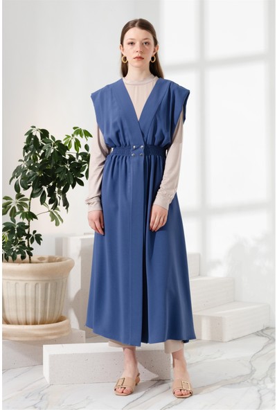 Nihan Beli Lastikli Kruvaze Yelek Indigo Nihan Beli Lastikli Kruvaze Yelek Indigo