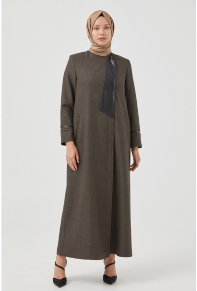 Nihan Yaka Detaylı Büyük Beden Pardesü Kahve