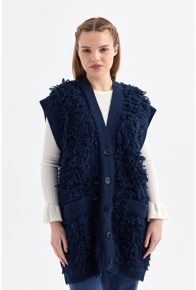 İnspration Püsküllü Triko Yelek Lacivert