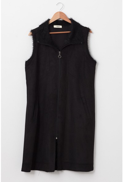 Nihan Nihan, Büyük Beden Süet Yelek Siyah