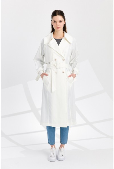 Nihan Kruvaze Trençkot Beyaz