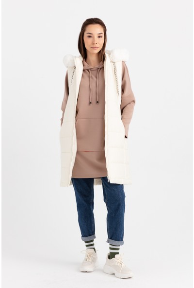 Nihan Kürk Kombinli Kapitone Yelek Ekru