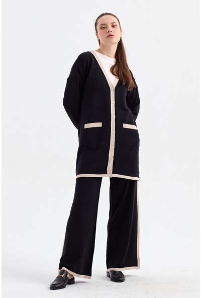Nihan Düşük Kollu, Rahat Kalıp Triko Ceket Siyah