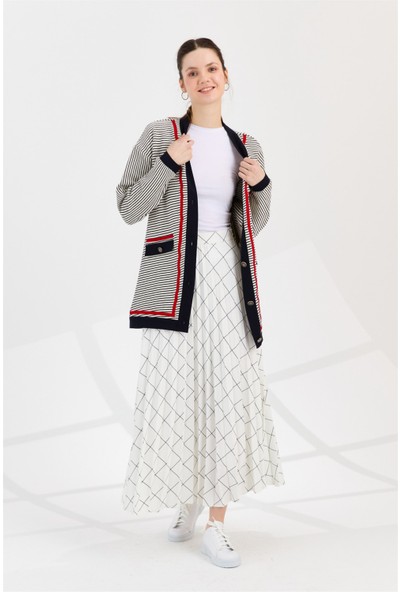 Nihan Ekoseli Pilise Etek Ekru