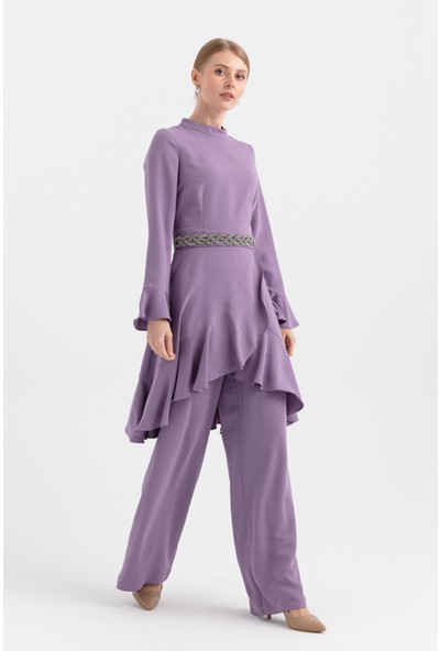 Gazella Asimetrik Kesim Tunik Pantolon Takım Lila Gazella Asimetrik Kesim Tunik Pantolon Takım Lila