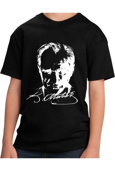 Parypary Çocuk Siyah Atatürk Imza Baskılı Tişört