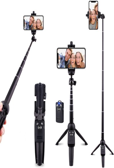 Ecuy Tüm Telefonlara Uyumlu Bluetooth Kumandalı Selfie Çubuğu Kumandalı Selfie Tripod 3'ü1 Arada-Monopod Ecuy Tüm Telefonlara Uyumlu Bluetooth Kumandalı Selfie Çubuğu Kumandalı Selfie Tripod 3'ü1 Arada-Monopod