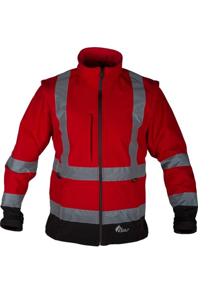 CosyWolf Erkek Kırmızı Kolları Çıkabilen Reflektörlü Softshell Mont