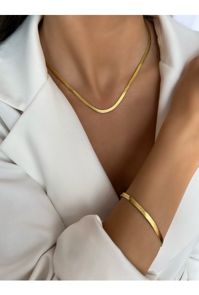 Qupa Store Balık Sırtı Kolye & Bileklik Çelik Set