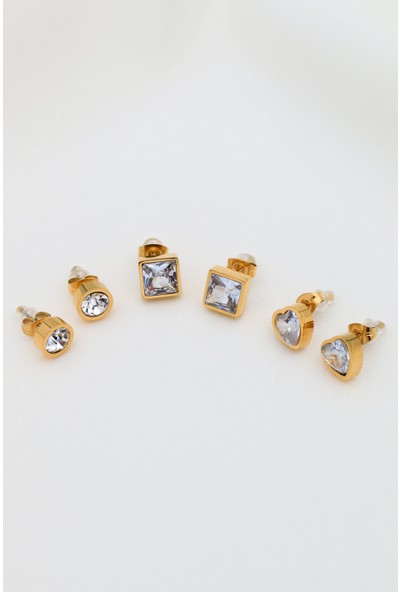 Qupa Store 6'lı Set Taşlı Çelik Küpe Qupa Store 6'lı Set Taşlı Çelik Küpe