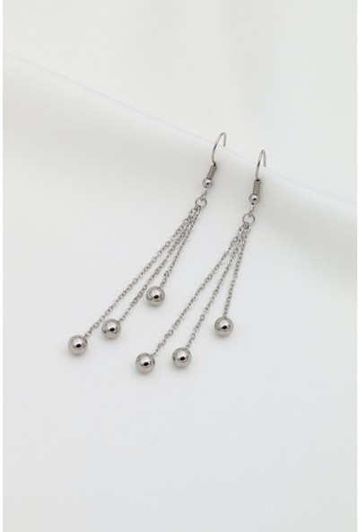 Qupa Store Üçlü Topçuk Sallantı Zincir Çelik Küpe Qupa Store Üçlü Topçuk Sallantı Zincir Çelik Küpe