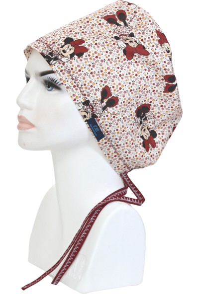 Tesettür Beyaz Çiçekli Mickey Minnie Mouse Lisanslı Cerrahi Bone