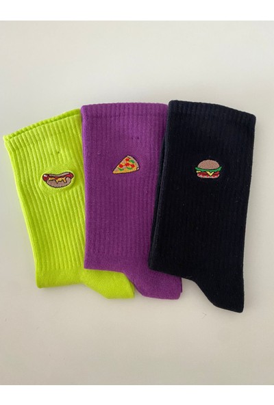 Akal Pamuklu Nakışlı Soket Unisex Çorap 2'li