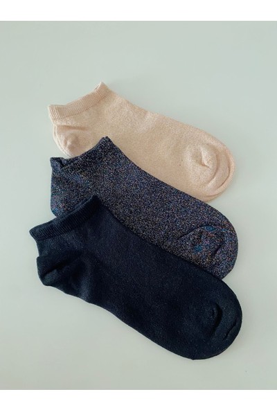 Akal Pamuklu Simli Patik Kadın Çorap 3'lü