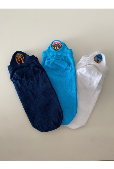 Akal Pamuklu Nakışlı Patik Kadın Çorap 3'lü