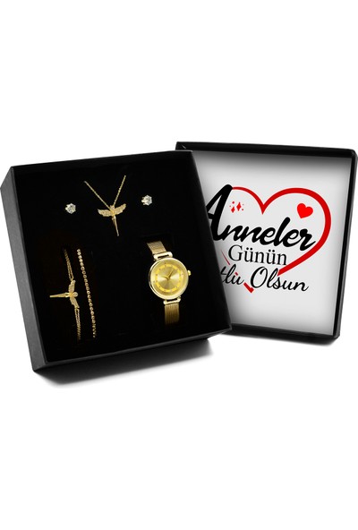 Apollon Gift Anneler Gününe Özel Kutu & Gold Zirkon Kaplama Melek Kolye & 2'li Küpe & 2'li Bileklik & Saat Hediye Seti Apollon Gift Anneler Gününe Özel Kutu & Gold Zirkon Kaplama Melek Kolye & 2'li Küpe & 2'li Bileklik & Saat Hediye Seti