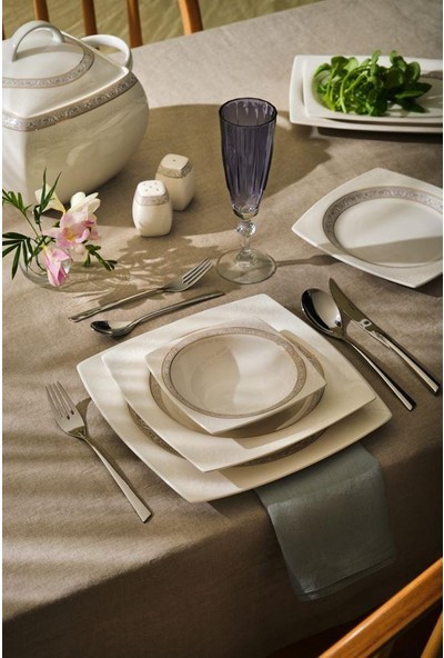 Emsan Fine Bone Dantel Yemek Takımı 60 Parça Kare Emsan Fine Bone Dantel Yemek Takımı 60 Parça Kare