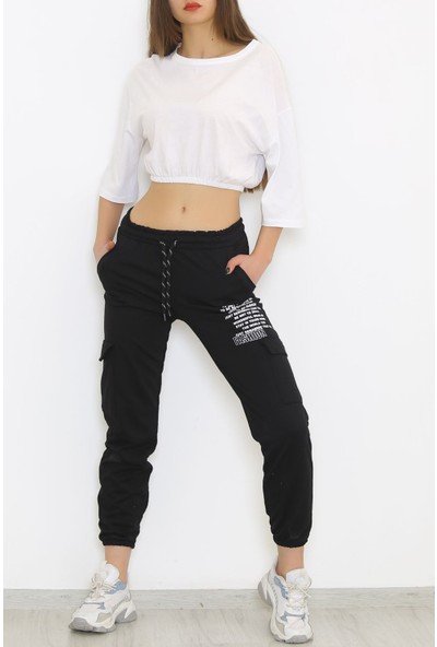 Baskılı Kargo Cepli Eşofman Altı Siyah - 8905.102.