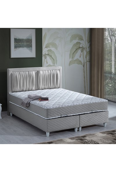 Cesur Oslo Çift Kişilik Baza Başlık Letto Ortopedik Yatak Seti, Gri