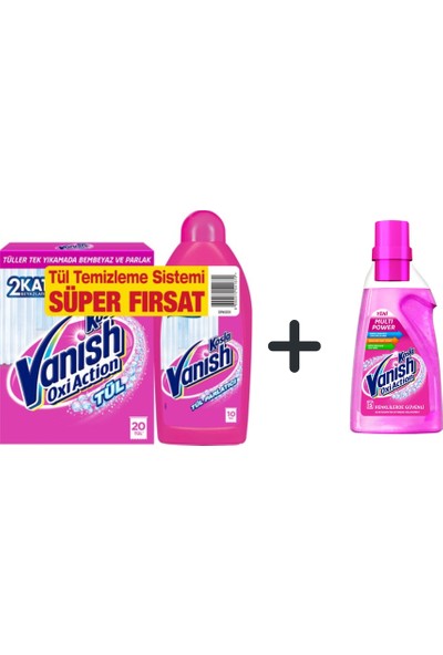 Kosla Vanish Oxi Action Tül Beyazlatıcısı+Tül PARLATICISI450ML+15 Yıkama 750ML Sıvı Deterjan Kosla Vanish Oxi Action Tül Beyazlatıcısı+Tül PARLATICISI450ML+15 Yıkama 750ML Sıvı Deterjan