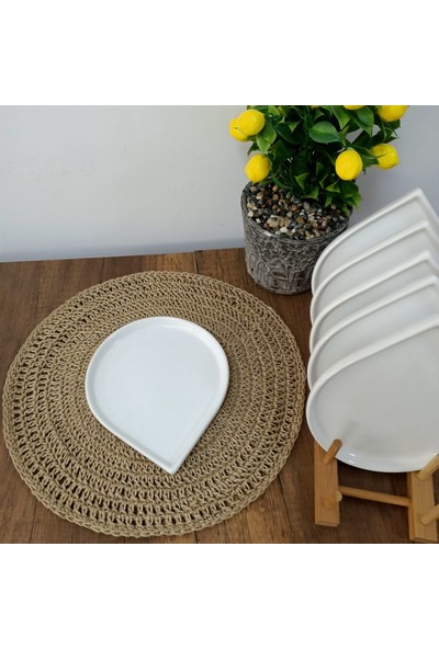 Trend Bibu 6 Adet 20X17 cm Beyaz Seramik Sunum Tabağı