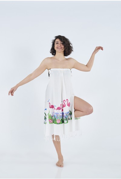 Fushia Flamingo Bambu Baskılı Plaj Elbisesi V2 Fushia Flamingo Bambu Baskılı Plaj Elbisesi V2