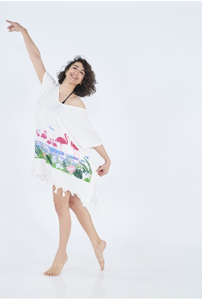 Fushia Flamingo Bambu Baskılı Plaj Elbisesi V3 Fushia Flamingo Bambu Baskılı Plaj Elbisesi V3