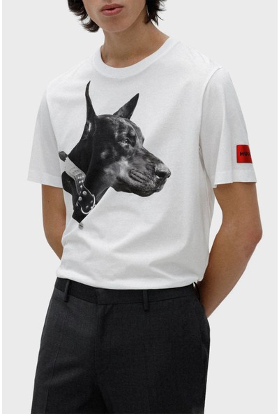 Hugo Pamuklu Baskılı Regular Fit Bisiklet Yaka T Shirt Erkek T Shirt 50467411 100