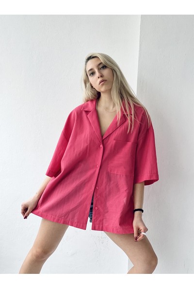 Retrobird Retro Yaka Oversize Gömlek Kadın Pembe Retrobird Retro Yaka Oversize Gömlek Kadın Pembe
