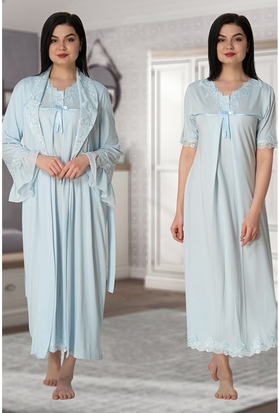 Dantel Detaylı Lacivert Lohusa Pijama Takımı