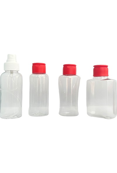 Zy Seyahat Seti 4'lü Pet Şişe 100 ml (Spreyli, Kare Kapaklı, Şekilli Kapaklı, Düz Kapaklı) Zy Seyahat Seti 4'lü Pet Şişe 100 ml (Spreyli, Kare Kapaklı, Şekilli Kapaklı, Düz Kapaklı)