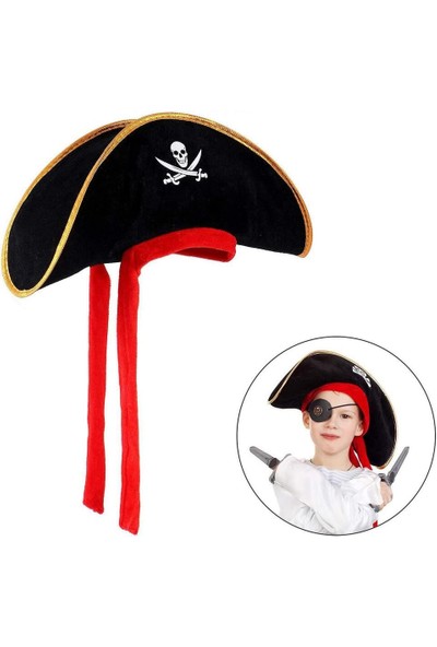 Samur Çocuk Boy Kadife Jack Sparrow Denizci Korsan Şapkası 45X16 cm Samur Çocuk Boy Kadife Jack Sparrow Denizci Korsan Şapkası 45X16 cm
