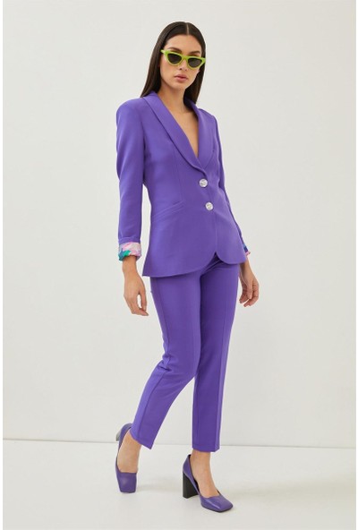 Mor Mono Yaka Blazer Ceket Kumaş Pantolon Takım Mor Mono Yaka Blazer Ceket Kumaş Pantolon Takım