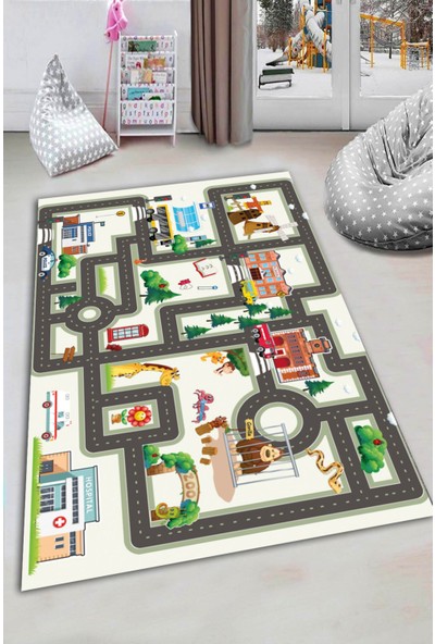Woolly Halı Woolly Şehir Desenli Çocuk Odası Halısı (Makinada Yıkanabilir Kaymaz Dot Taban) - ES1174 Woolly Halı Woolly Şehir Desenli Çocuk Odası Halısı (Makinada Yıkanabilir Kaymaz Dot Taban) - ES1174
