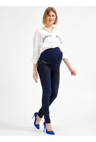 Big Time Taş Detaylı Hamile Denim Pantolon Big Time Taş Detaylı Hamile Denim Pantolon
