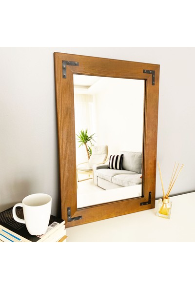 Zephome Dekoratif Duvar Aynası Çerçeveli Salon Konsol Aynası 45CM x 65CM Ceviz
