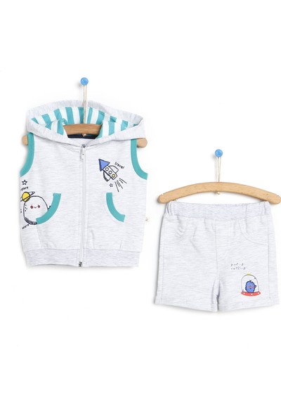 For My Baby Yenidoğan Gezegen Kapüşonlu Yelek-Şort 2li Takım