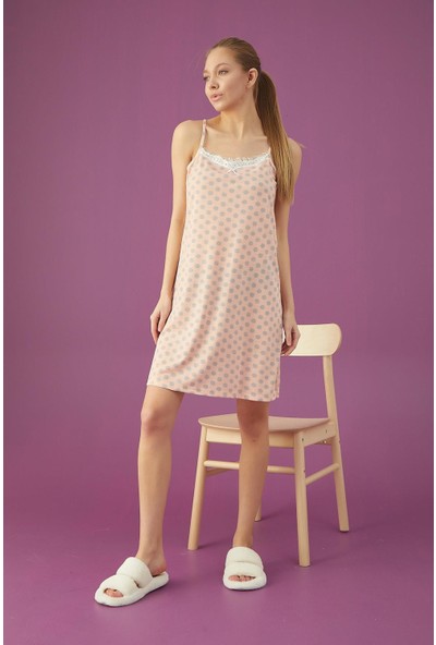 Elitol Bayan Puantıye Desenli Tunik Gecelik (3401-18)