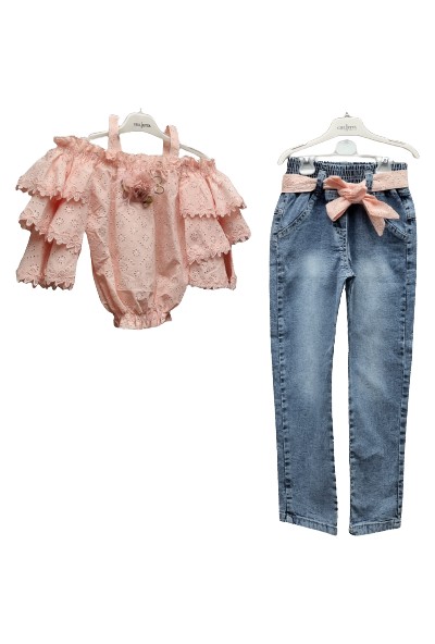Senem Collection Kız Çocuk Güpürlü Üst ve Pantalon Takımı
