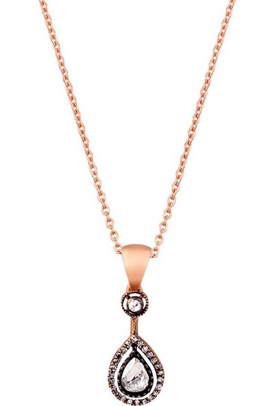 Zer 0,23 Ct Pırlanta & 0,35 Ct Elmaslı Damla Kolye