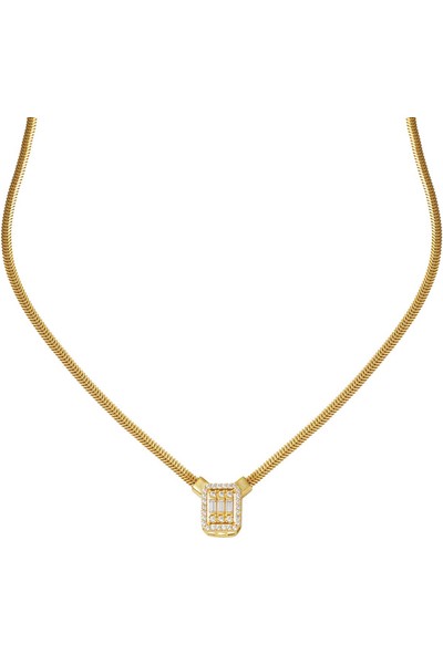 Bilezikci Baget Taşlı Balıksırtı Altın Kolye