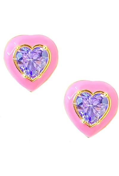 Mooije Silver Mineli Bombe Pembe Kalp Çivili Gümüş Küpe Mooije Silver Mineli Bombe Pembe Kalp Çivili Gümüş Küpe