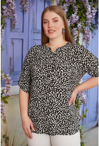 Rmg Hakim Yaka Puantiyeli Büyük Beden Siyah Bluz Rmg Hakim Yaka Puantiyeli Büyük Beden Siyah Bluz