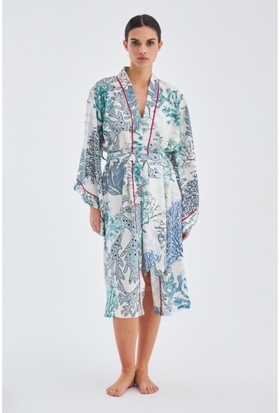 Peraluna Nıla Desenli Yazlık Mat Dokulu 90 cm Yazlık Kadın Kimono Yeşil/ekru Peraluna Nıla Desenli Yazlık Mat Dokulu 90 cm Yazlık Kadın Kimono Yeşil/ekru