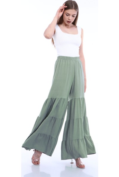 Yare Büzgülü Beli Lastikli Bol Pantolon