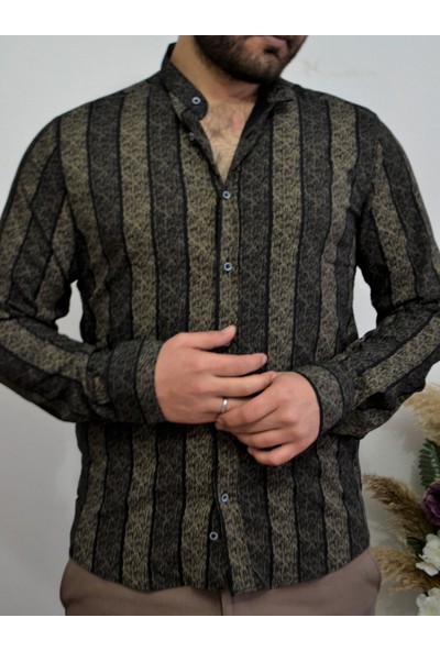 Es Shirts Slim Fit Çizgili Yazlık Uzun Kol Gömlek