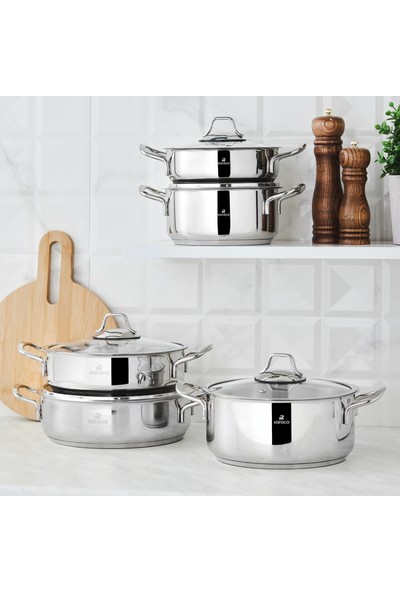 Karaca Ekin 10 Parça Çelik Tencere Seti Karaca Ekin 10 Parça Çelik Tencere Seti