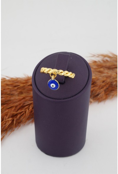 By Zeyna Aksesuar Kadın Ayarlanabilir Zirkon Sallantılı Nazar Boncuklu Yüzük