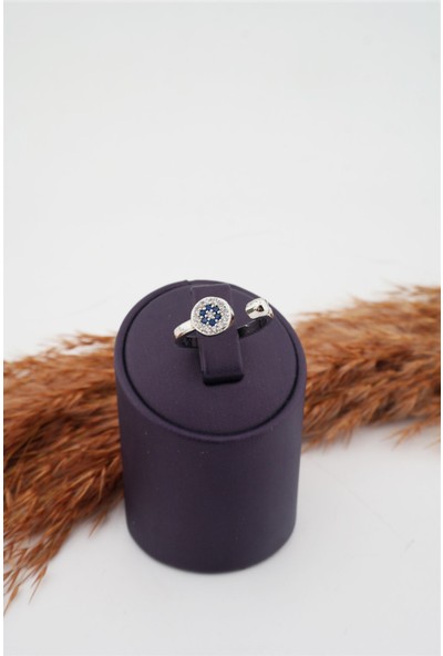 By Zeyna Aksesuar Kadın Ayarlanabilir Zirkon Taşlı Nazar Figürlü Yüzük