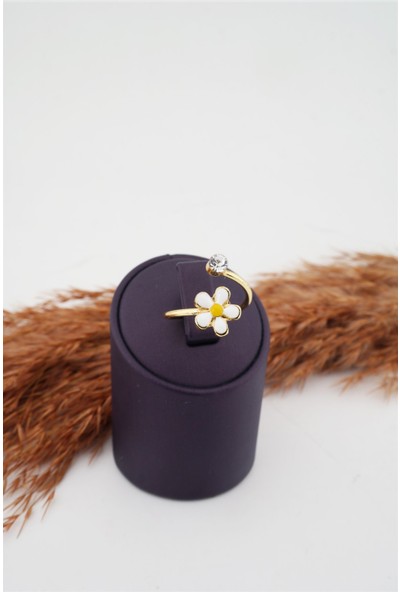 By Zeyna Aksesuar Kadın Ayarlanabilir Zirkon Taşlı Papatya Figürlü Yüzük